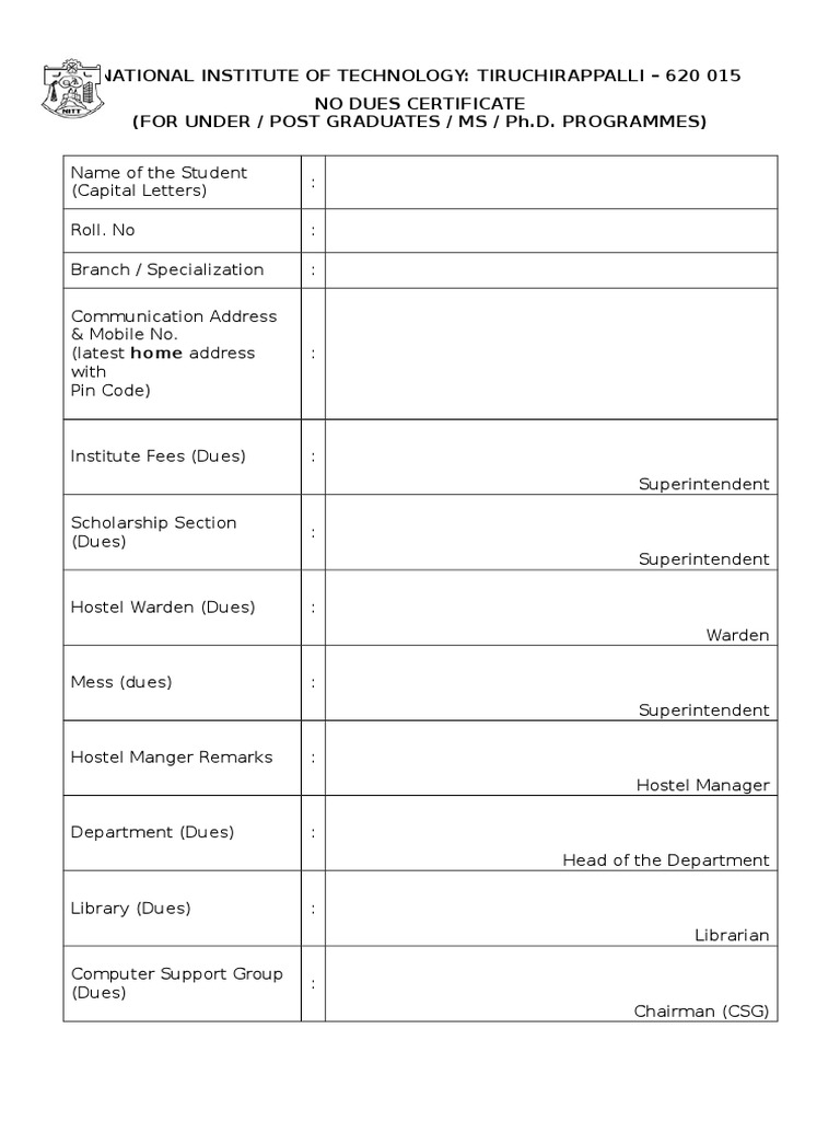 17 No Dues Certificate v2 | PDF
