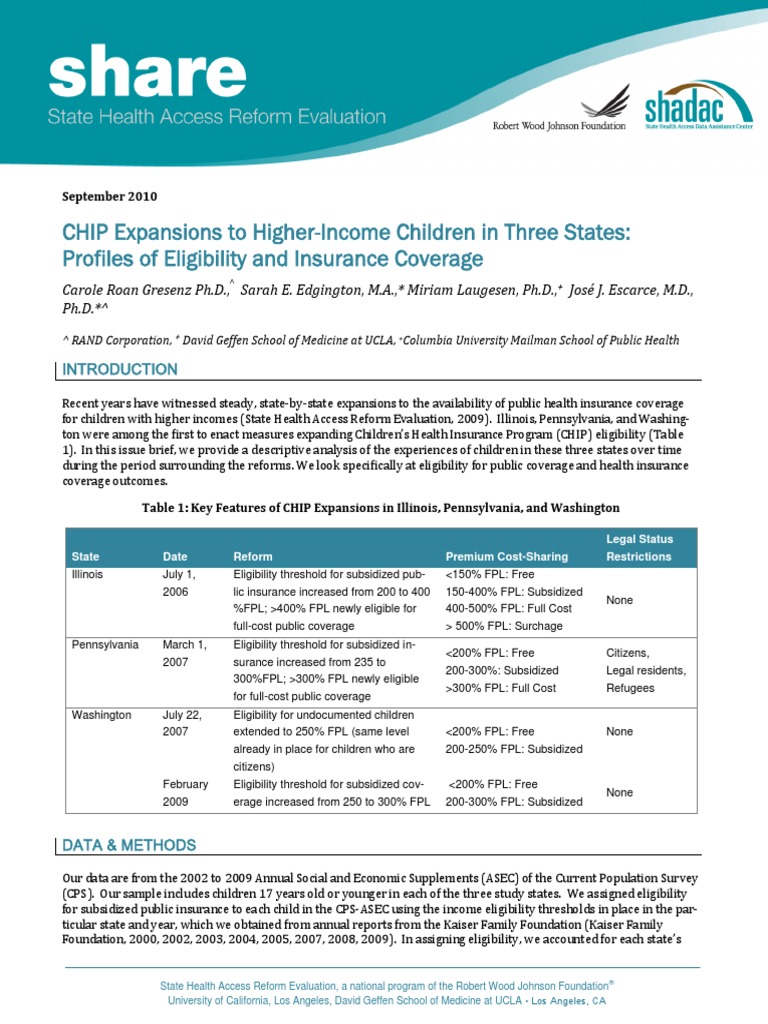 CHIP Expansions To Higher-Income Children in Three States: Profiles of ...