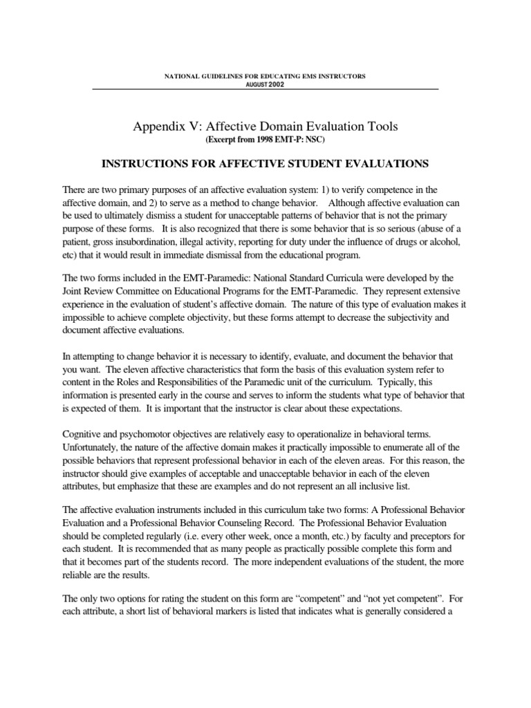 Appendix V - Affective Domain Evaluation Tools | PDF | Affect ...