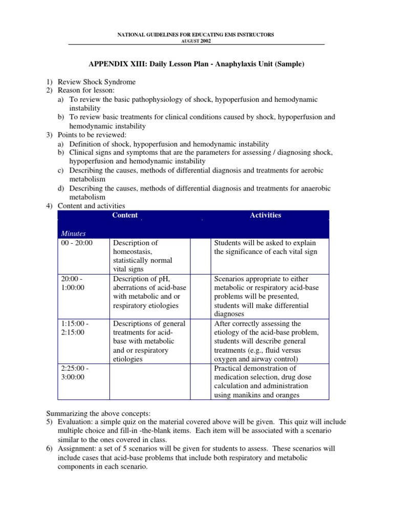 EMS Instructor Anaphylaxis Lesson Plan | PDF | Shock (Circulatory ...