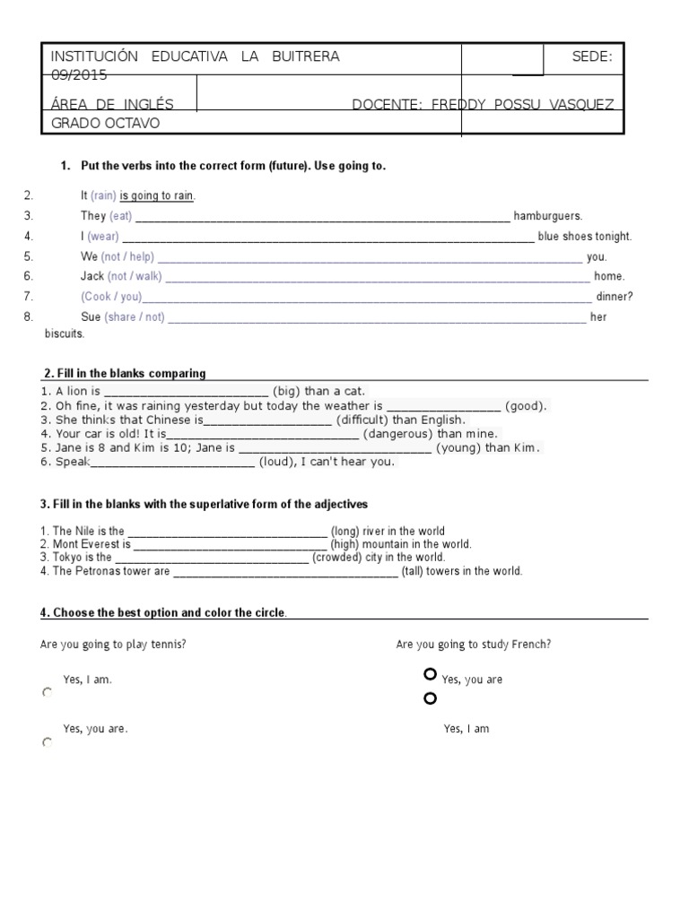 English Grammar Exercises: Future, Comparatives, Superlatives | PDF