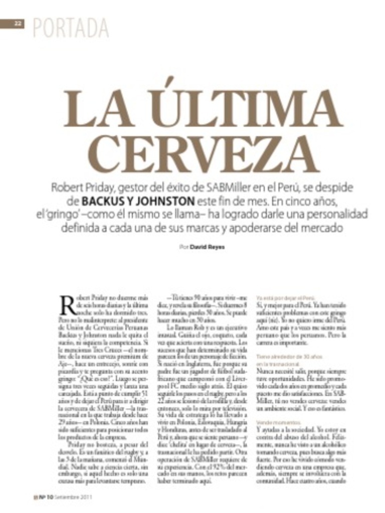 ROB PRIDAY La Última Cerveza | PDF | Cerveza | Perú