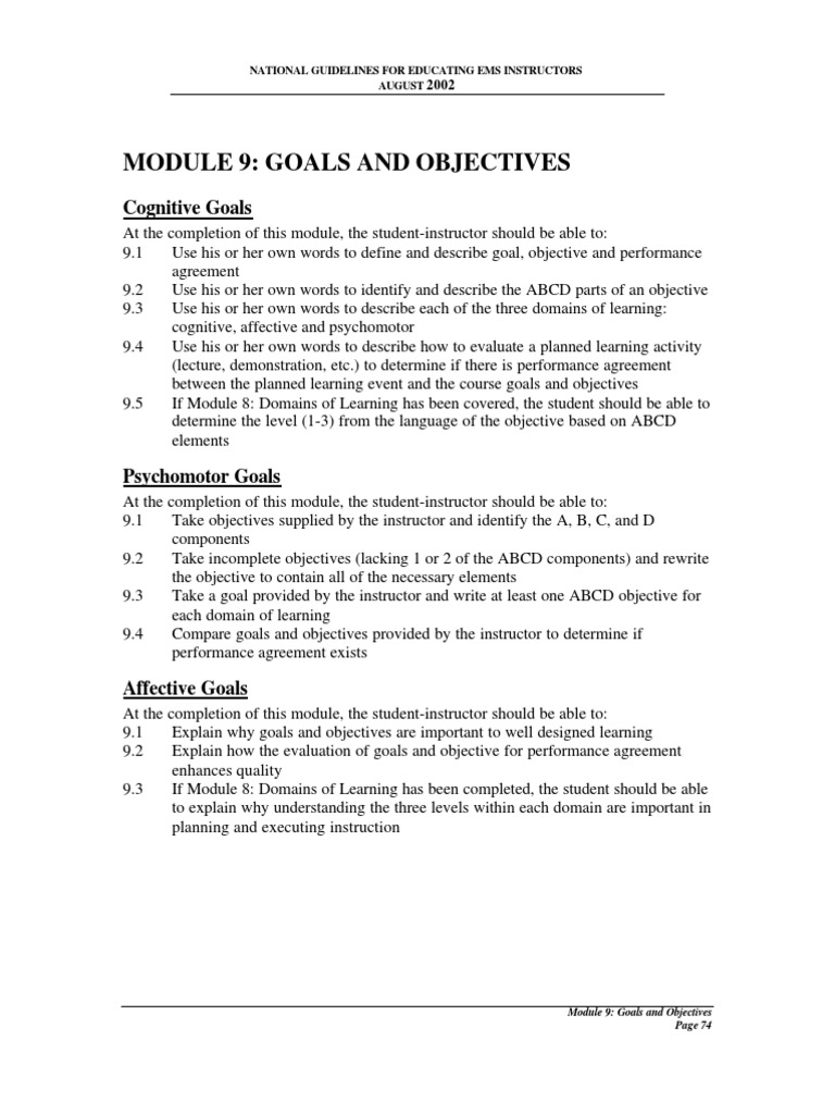 EMS Instructor Goals and Objectives Guide | PDF | Goal | Instructional ...
