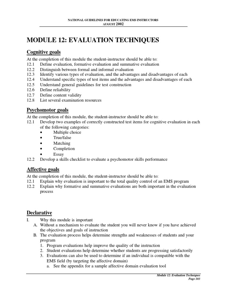 Evaluation Techniques for EMS Instructors | PDF | Multiple Choice ...