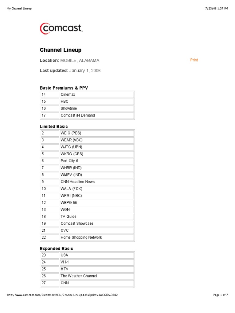 Comcast Channel Lineup for Mobile, AL | PDF | Hbos | Broadcasting ...