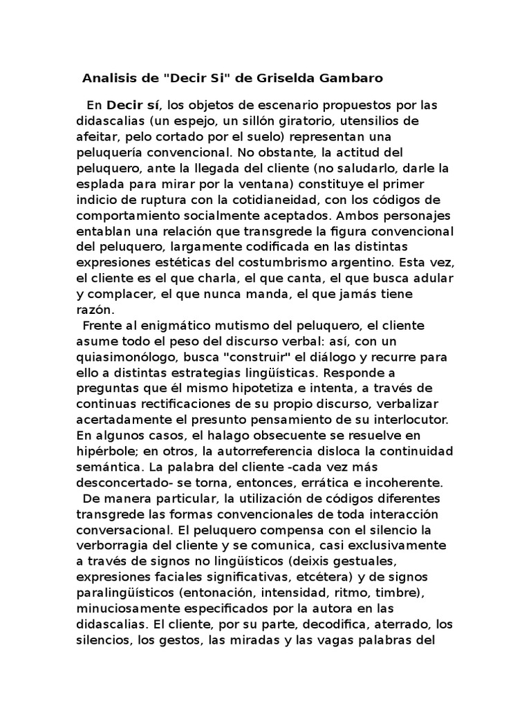 Analisis de DECIR SÍ de Griselda Gambaro | PDF | Idiomas