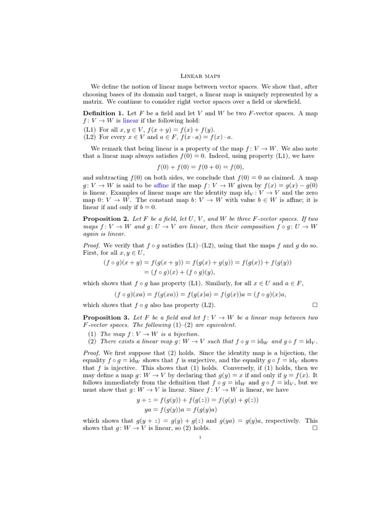 Linear Maps | PDF | Basis (Linear Algebra) | Vector Space