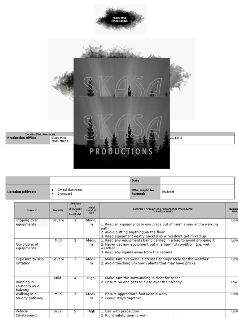 Location Risk Assessment for Filming | PDF