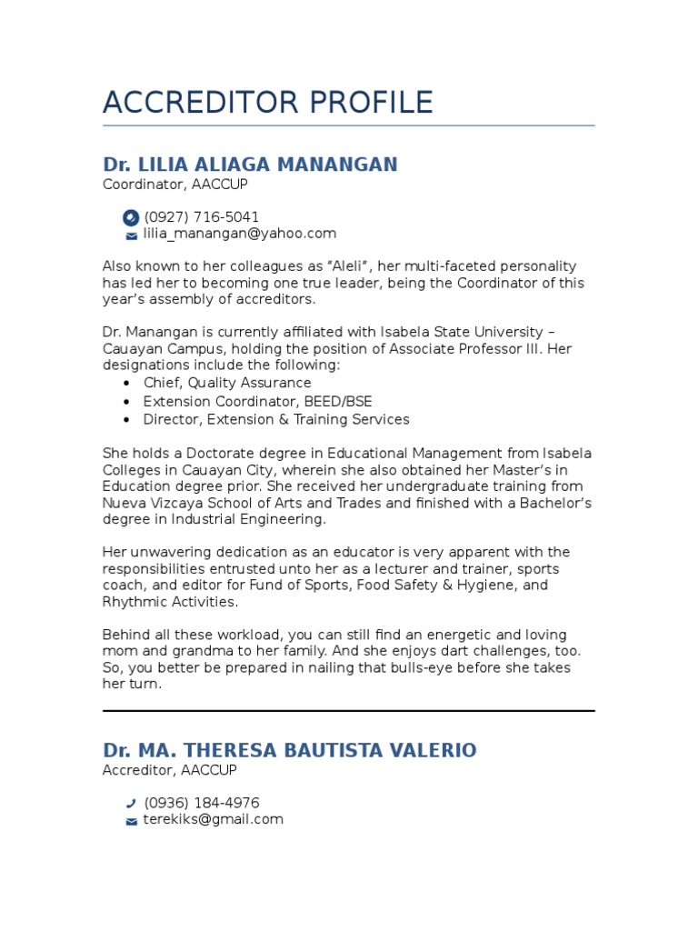 AACCUP Profile Sample | PDF | Bachelor's Degree | Academic Degree