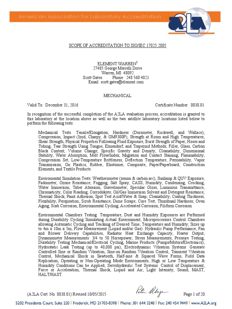 Element Warren ISO/IEC 17025 Accreditation | PDF | Differential ...