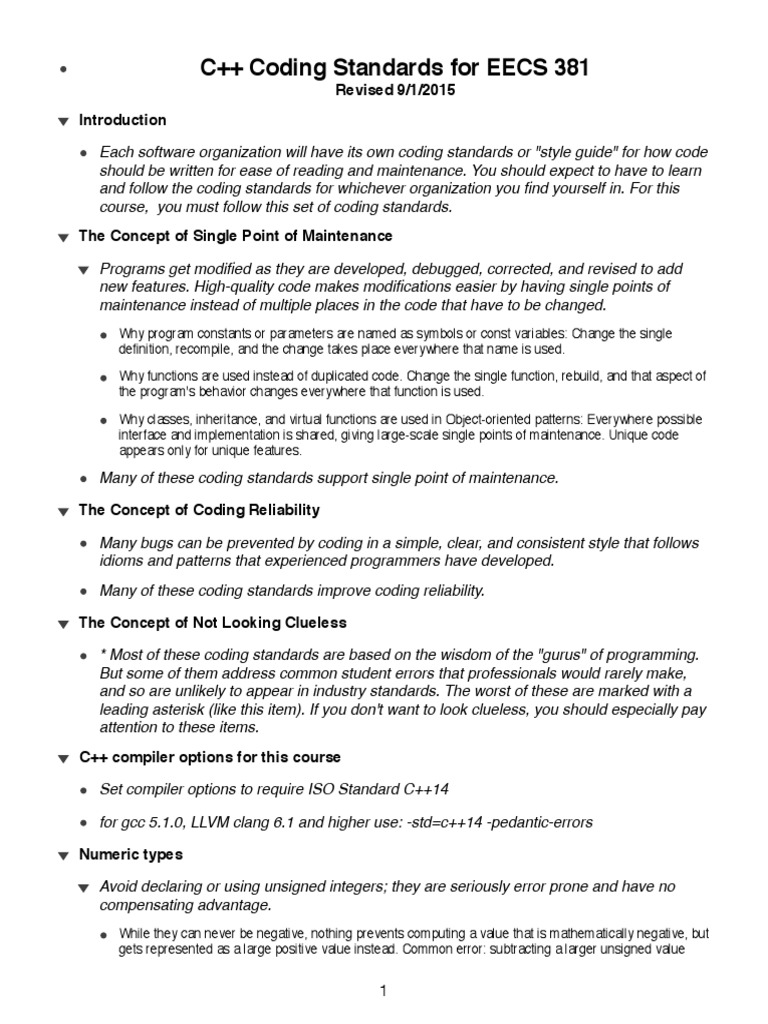 C++ Coding Standards For EECS 381 | PDF | Parameter (Computer ...