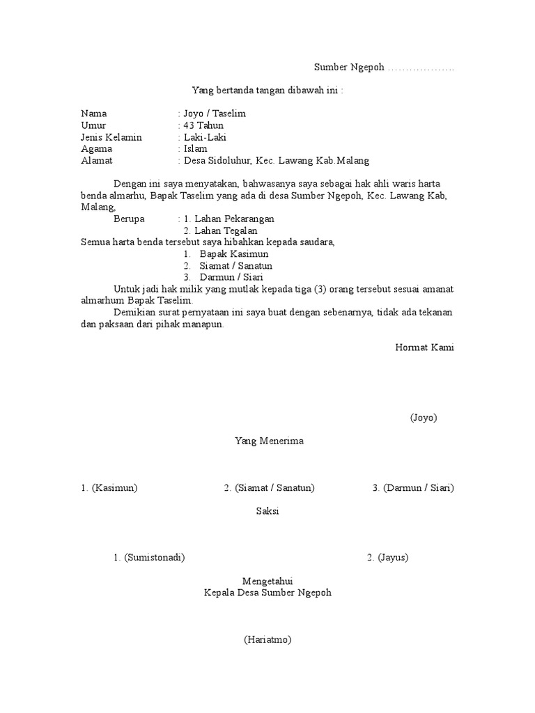 Contoh Surat Wasiat | PDF