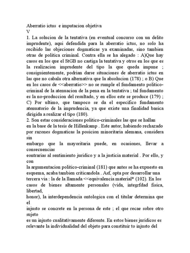 Aberratio Ictus e Imputacion Objetiva | PDF | Intención (Derecho Penal ...
