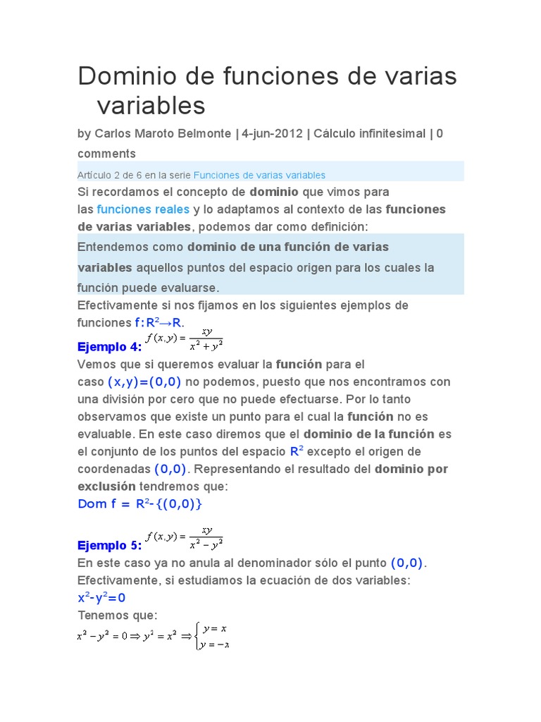 Dominio en Funciones Multivariables | PDF | Análisis matemático | Conceptos matemáticos