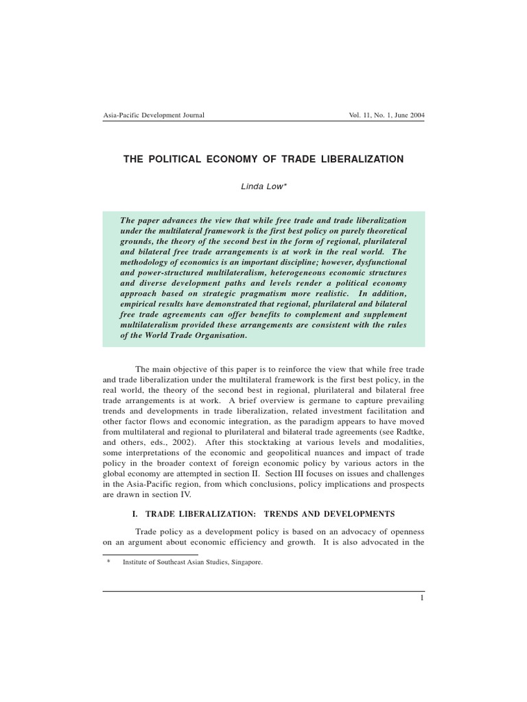 Political Econmy of Trade Liberalization | PDF | Association Of ...
