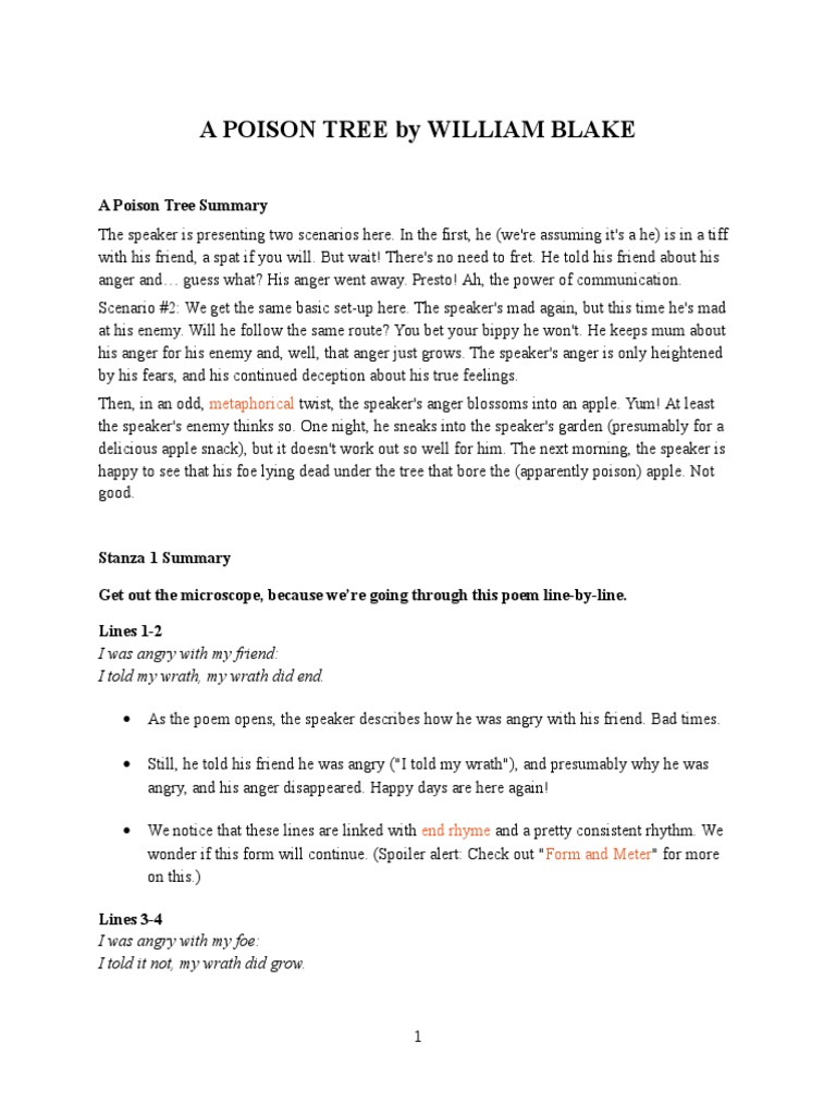 A Poison Tree Summary | PDF | Deception | Anger