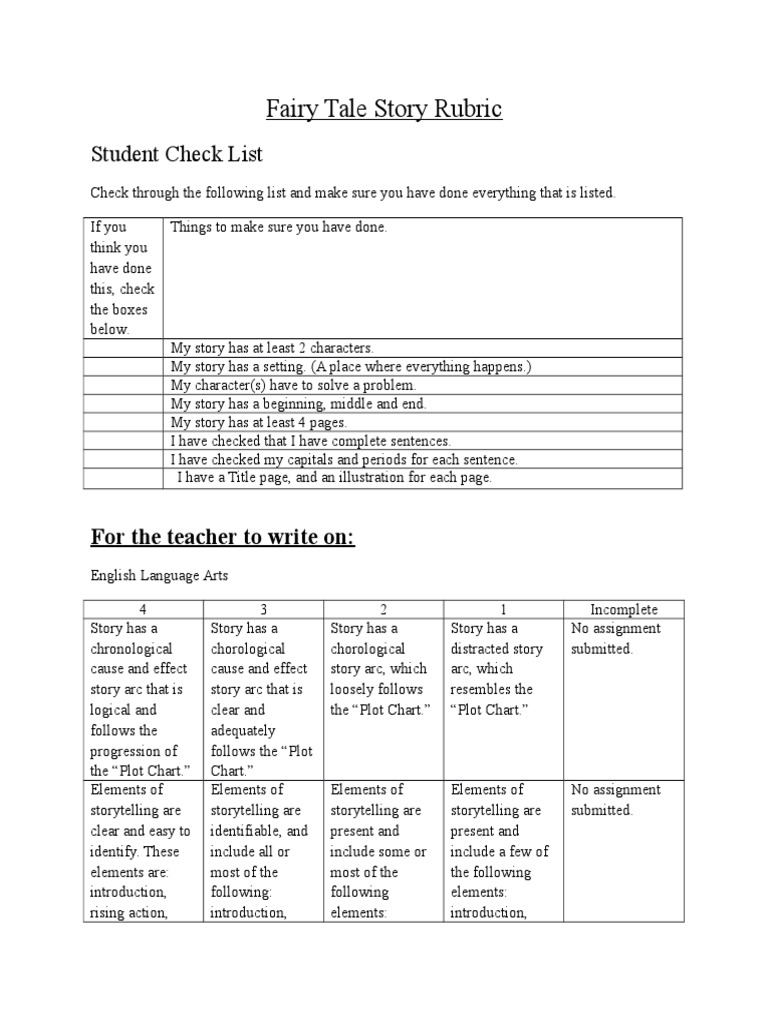 Fairy Tale Story Rubric | PDF | Plot (Narrative) | Storytelling