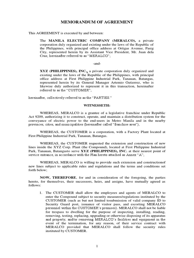 Sample Memorandum of Agreement | PDF | Social Institutions | Social Science