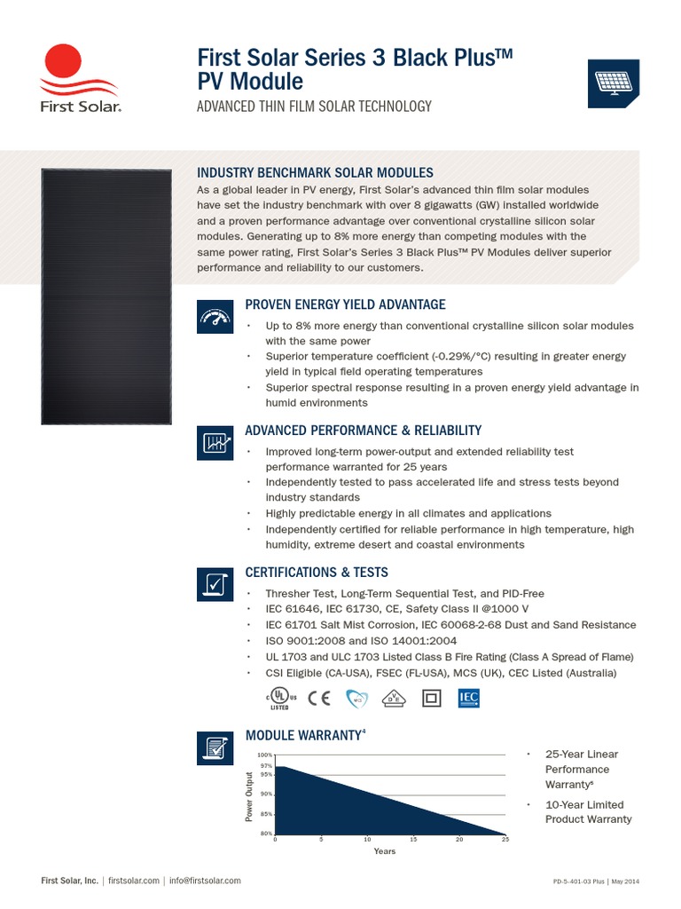 Series 3 Black Plus Datasheet | PDF | Thin Film Solar Cell | Solar Panel