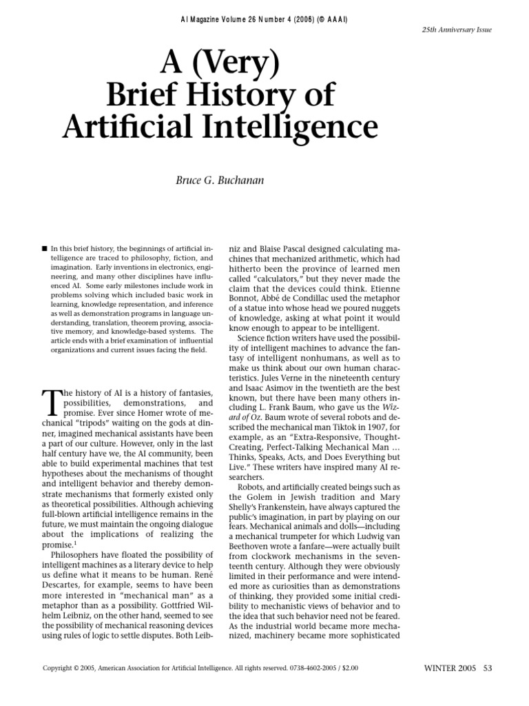 Buchanan2006 - A Very Brief History of AI | PDF | Artificial ...