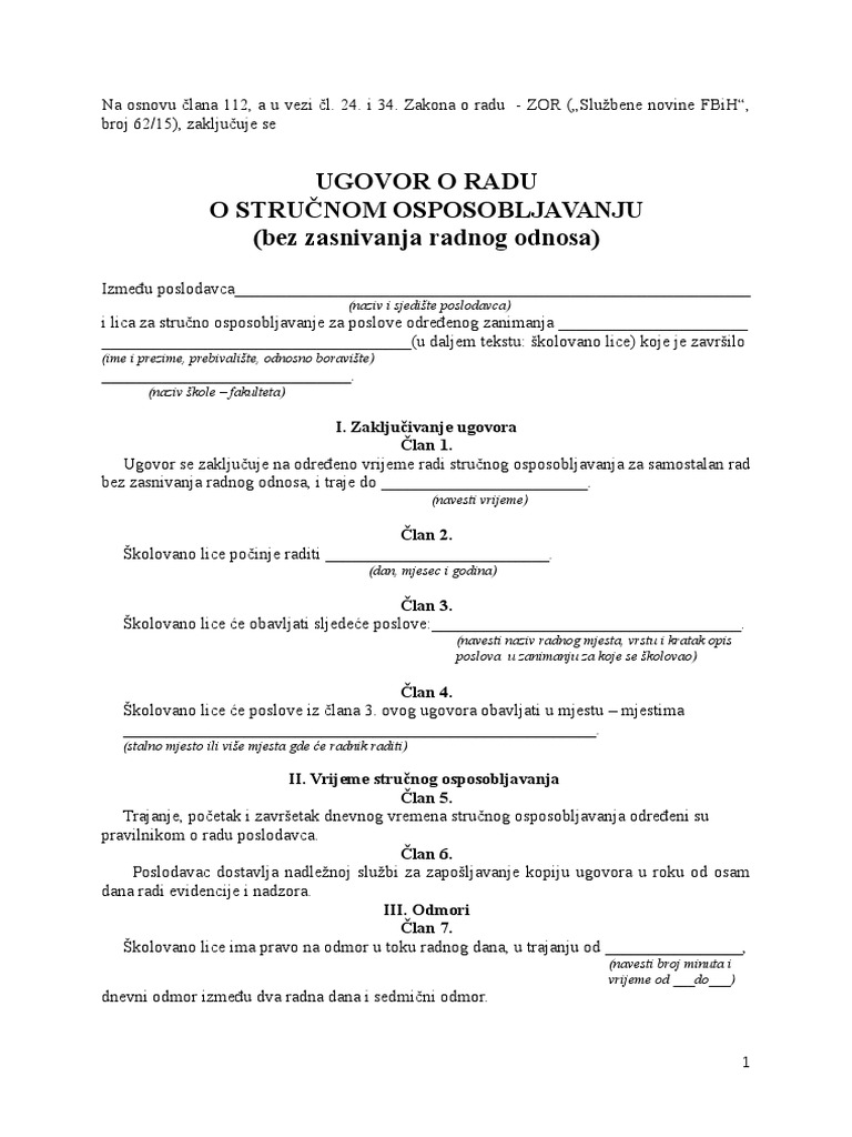 Ugovor o Stručnom Osposobljavanju | PDF