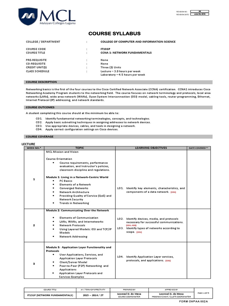 It131p Networking Basics Syllabus Communications Protocols Computer 2869