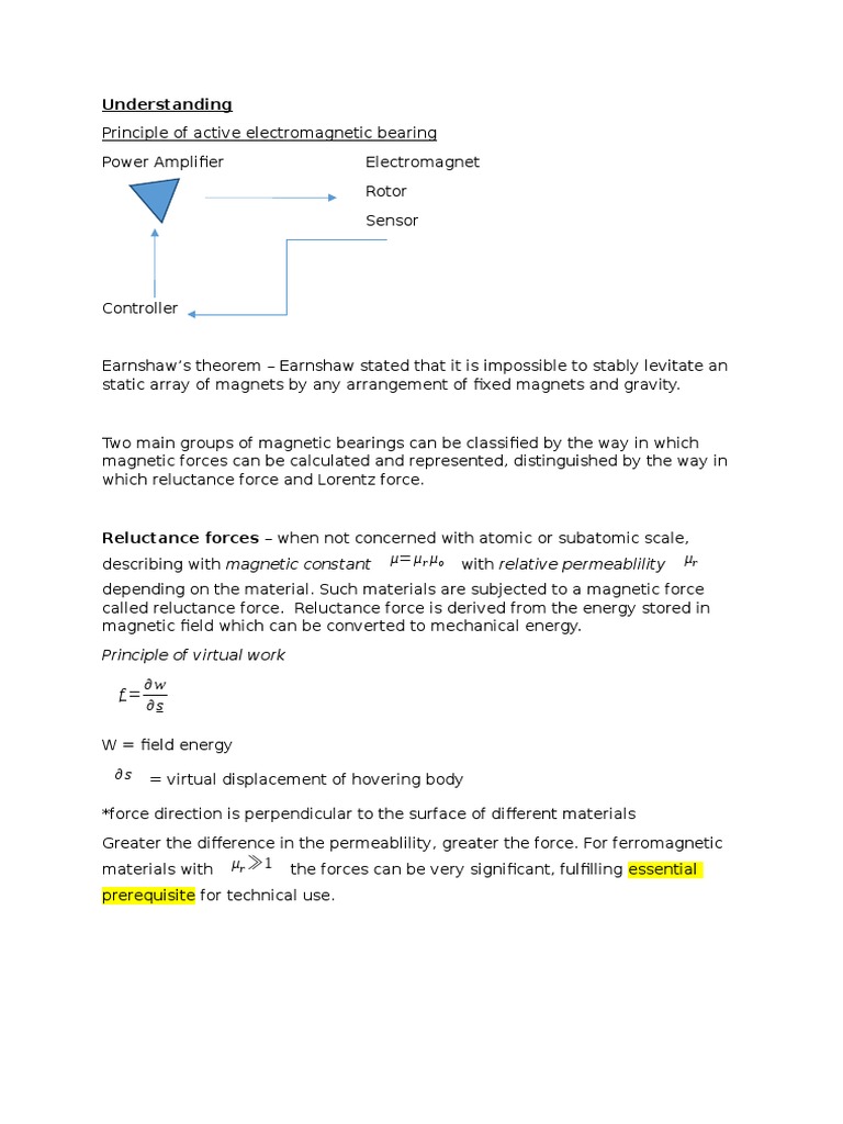 Active Electromagnetic Bearing Principles | PDF