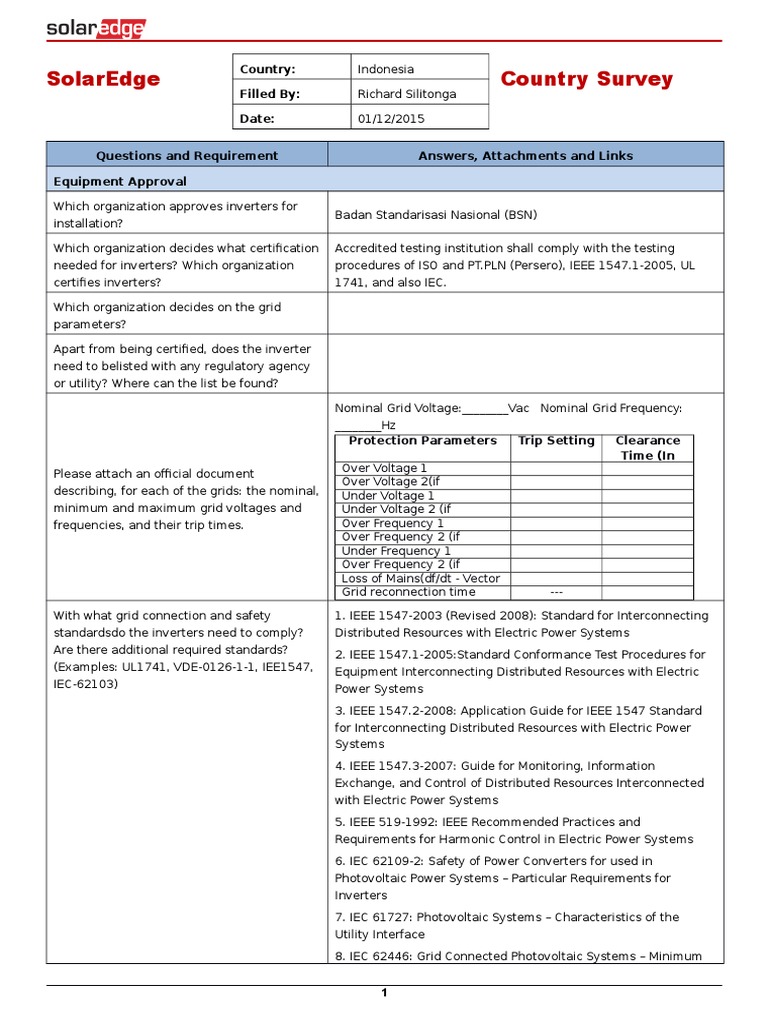 SolarEdge Country Survey v9 | PDF | Power Inverter | Electrical Grid