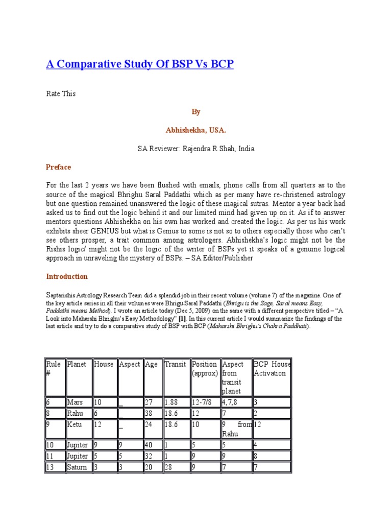 A Comparative Study of BSP Vs BCP | PDF | Planets | Horoscope