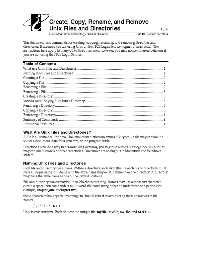 Create Copy Rename And Remove Unix Files And Directories Pdf Computer File Directory