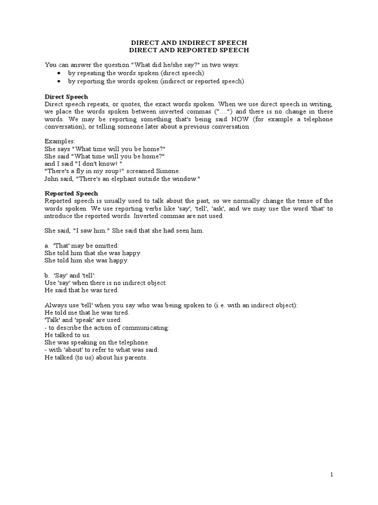 Direct Indirect Reported Speech U Mahasiswa - 2 | PDF | Linguistic ...