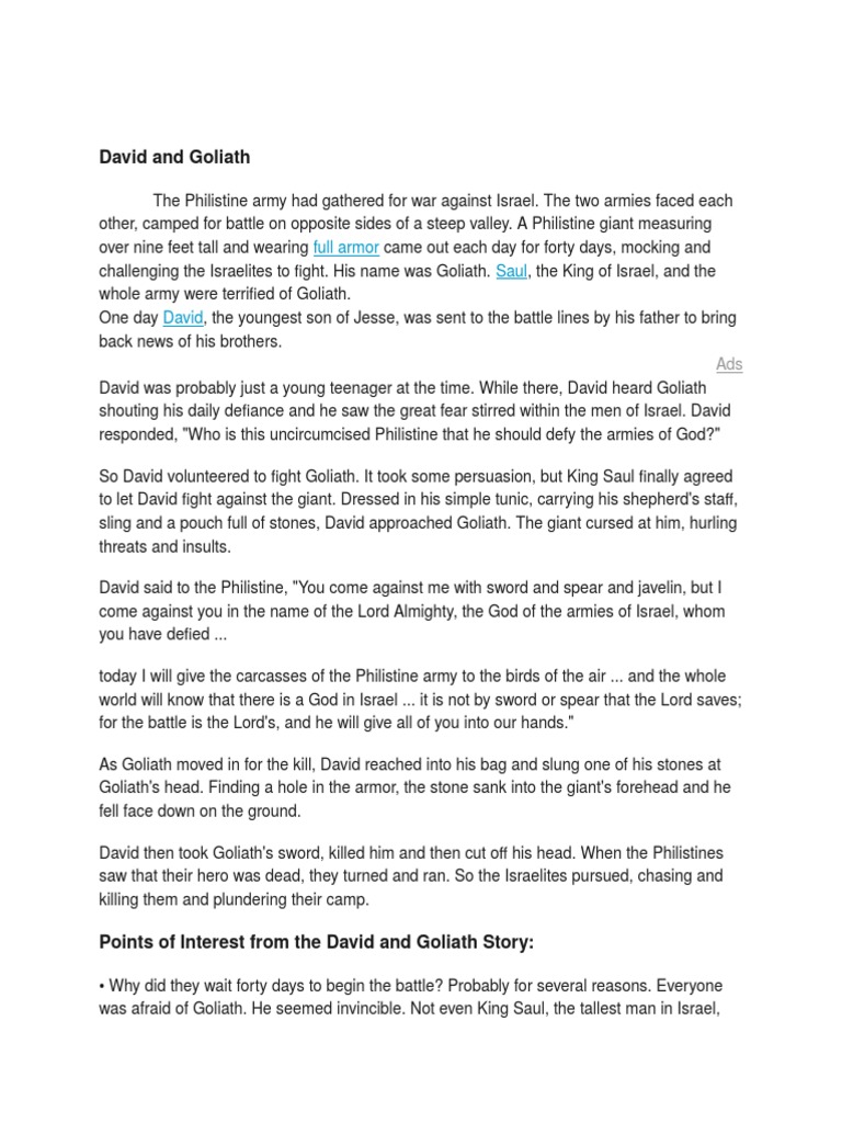 The Story of David and Goliath | PDF | Goliath | David