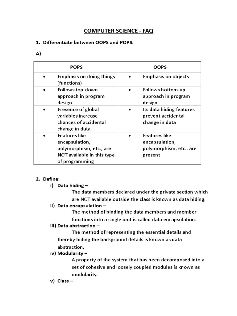 Computer Science - FAQ | PDF | Subroutine | Method (Computer Programming)