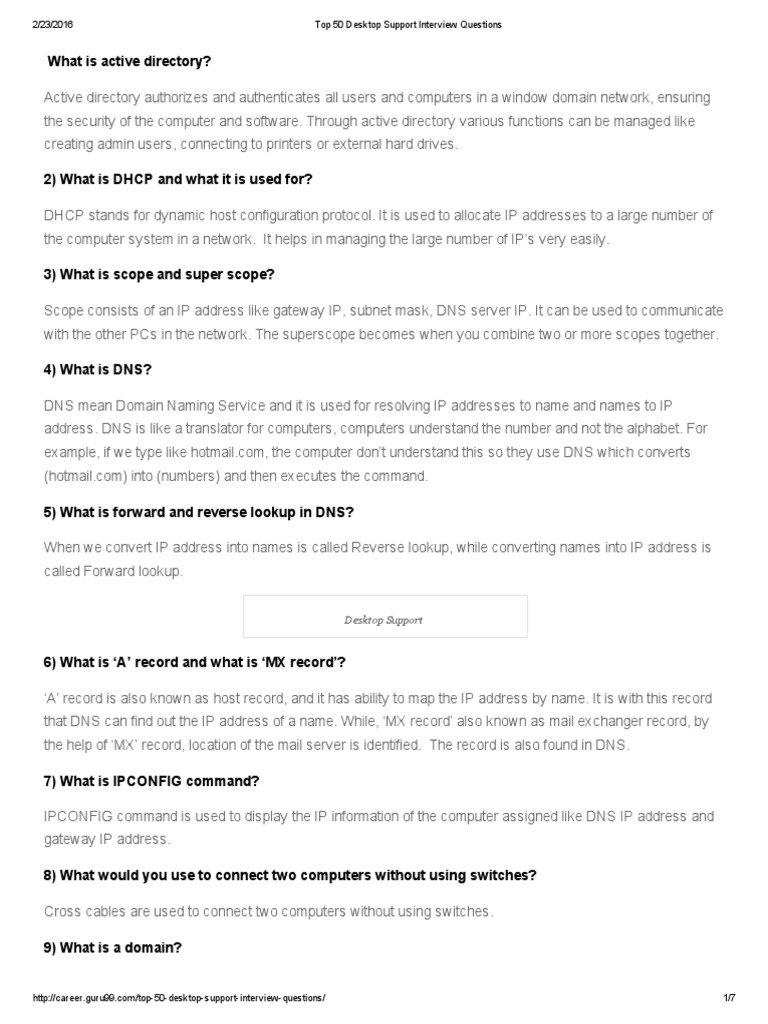 Top 50 Desktop Support Interview Questions | PDF | Domain Name System ...