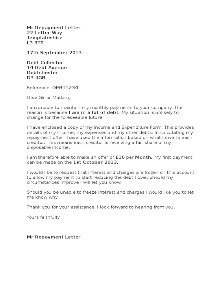 Debt repayment letter template | PDF | Debt | Personal Finance