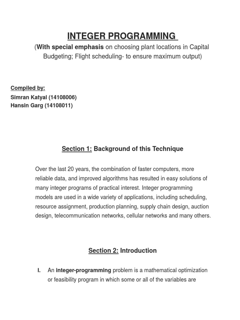 Integer Programming | PDF | Linear Programming | Scheduling (Production Processes)