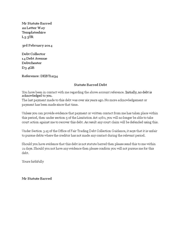 Statute Barred Letter Template | PDF
