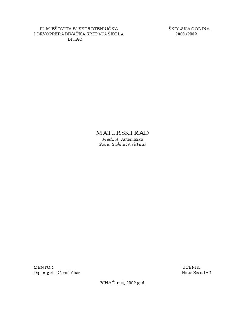Maturski Rad Primjer Bihać | PDF