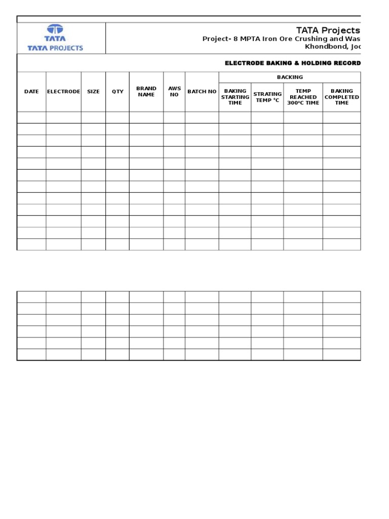 Electrode Baking Record Template | PDF