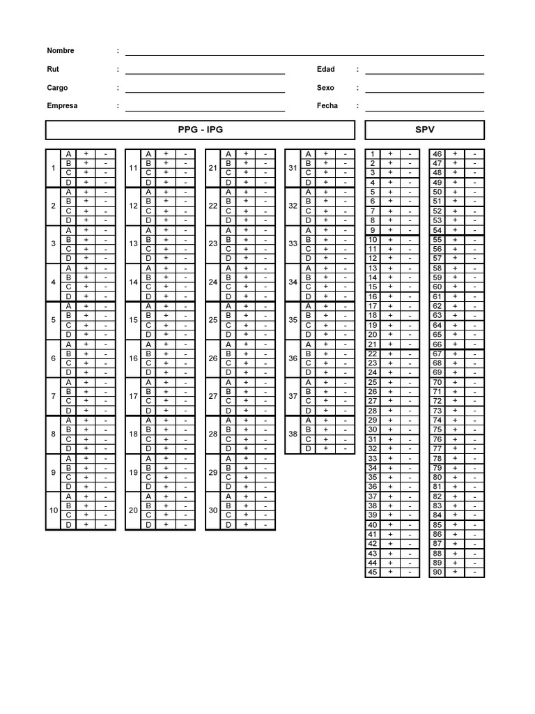 Hoja de Respuesta Test de Gordon | PDF
