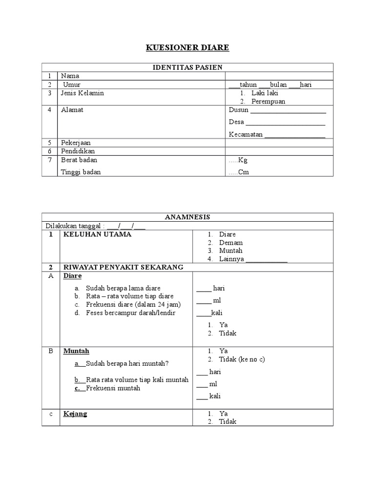 Kuesioner Diare | PDF