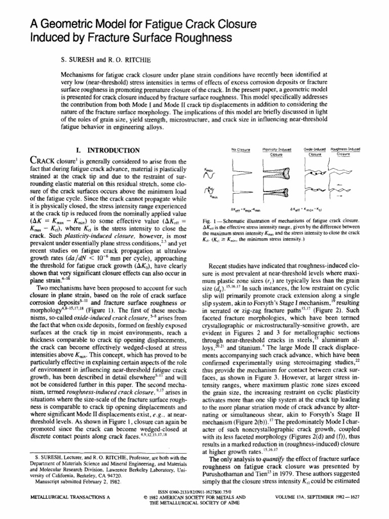 A Geometric Model for Fatigue Crack Closure Induced by Fracture Surface ...