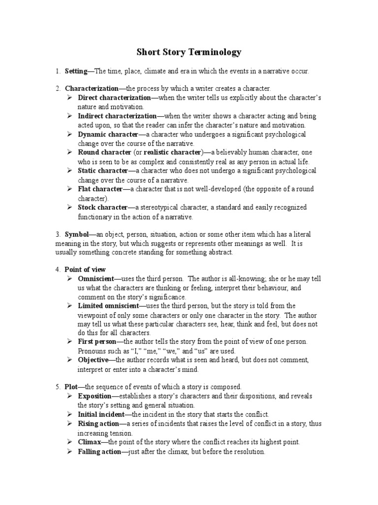 Short Story Terminology | PDF | Narration | Narrative
