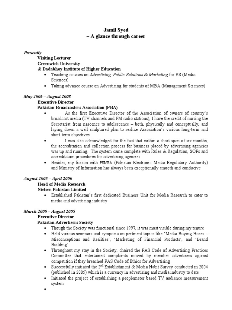 Jamil Syed - Resume | PDF | Advertising | Entertainment