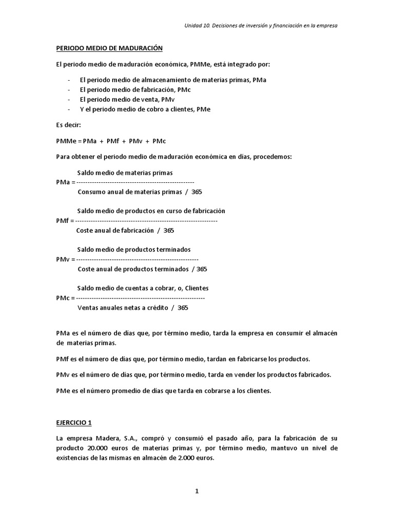 Ejercicio Periodo Medio de Maduracion | PDF | Euro | Inversiones