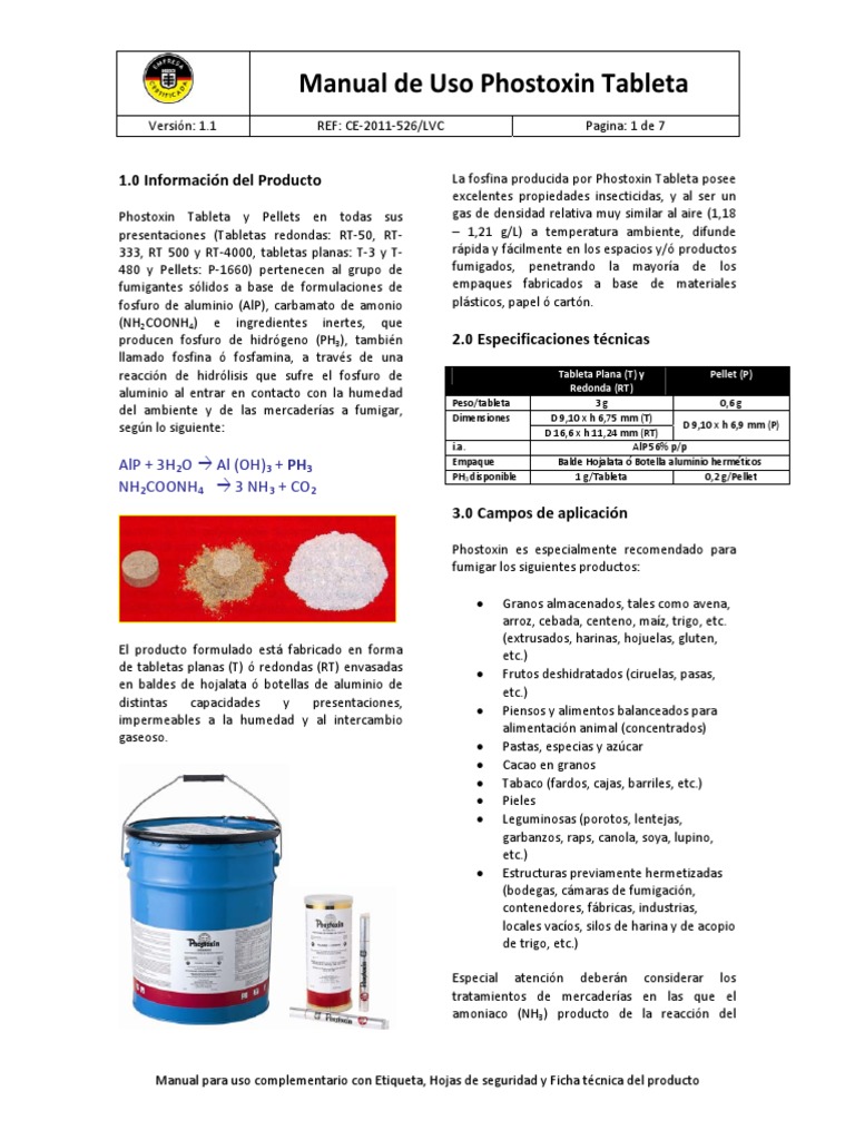 Manual de Aplicacion Insecticida Phostoxin Tableta | Cereales | Aluminio