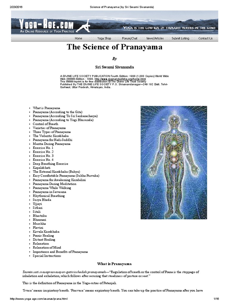 Science of Pranayama (By Sri Swami Sivananda) | PDF | Prana | Kundalini