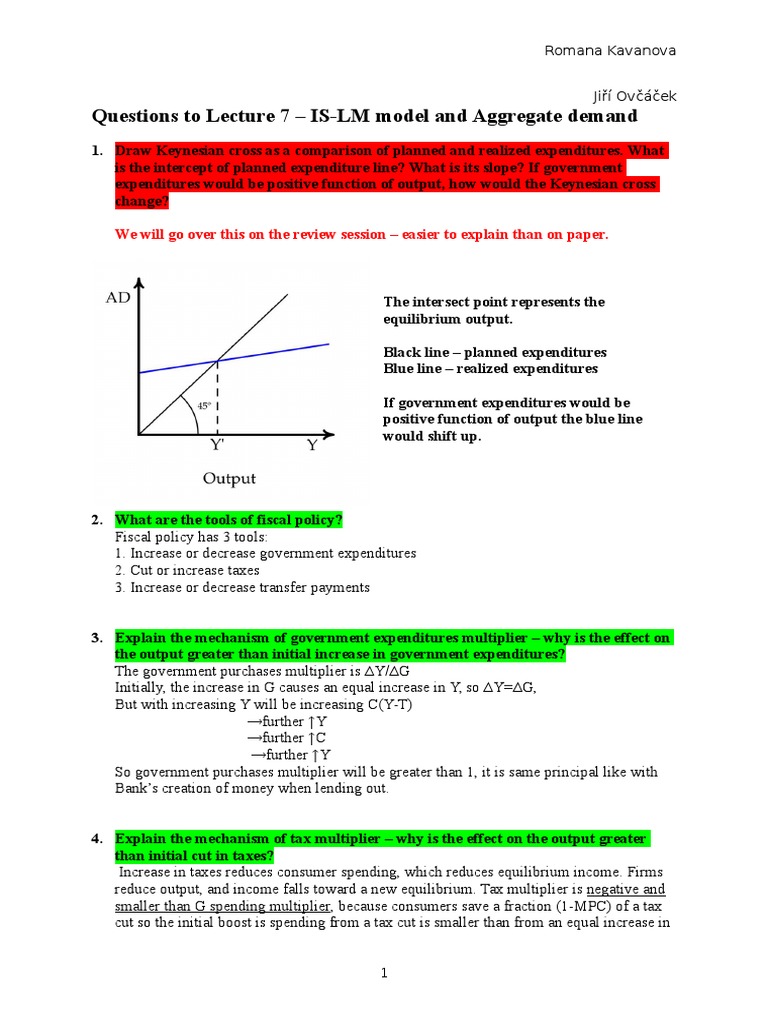 Questions To Lecture 7 - IS-LM Model and Aggregate Demand | PDF ...