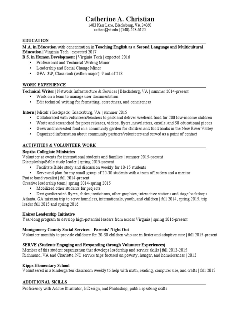 Resume Catherine Christian 2016 | PDF