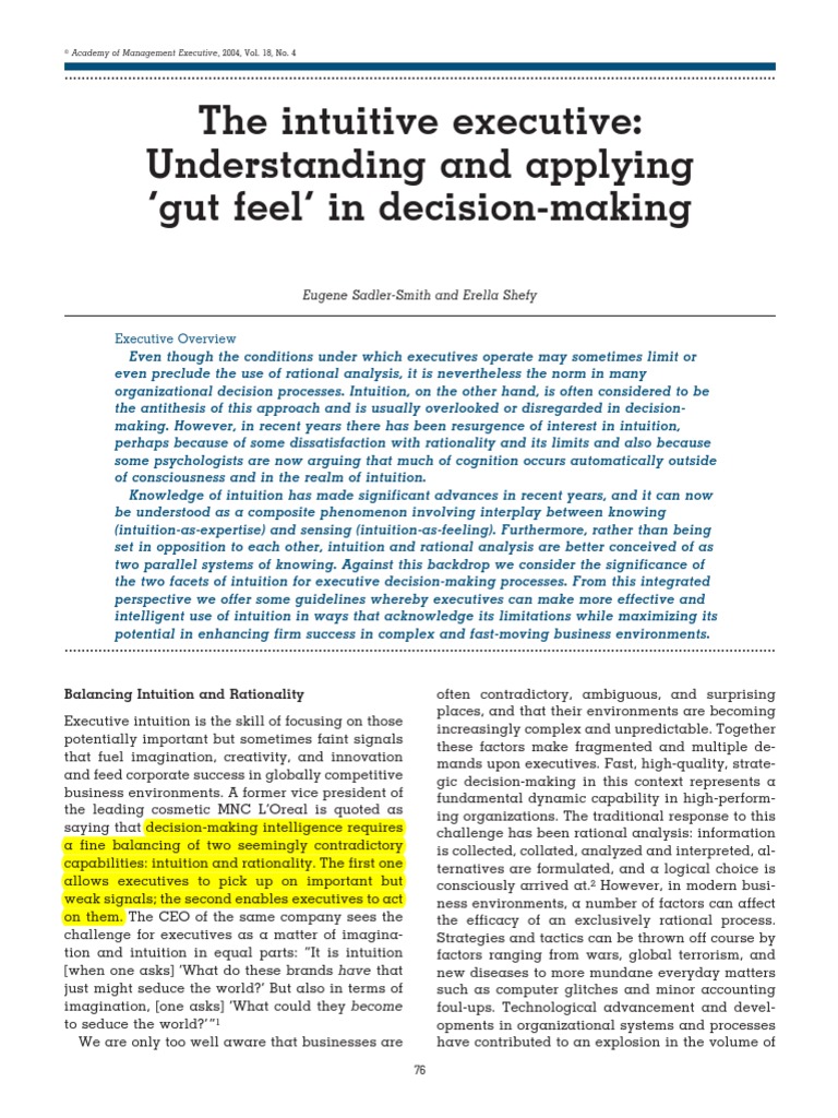 Intuitive Leader | Download Free PDF | Intuition | Decision Making